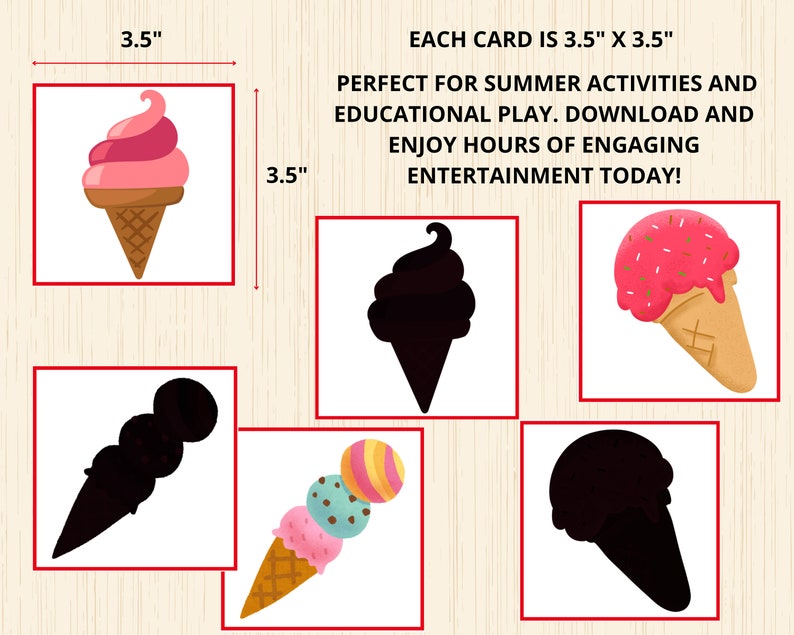 Ice Cream Shadow Matching Game,summer Matching Card,ice Cream Unit ...