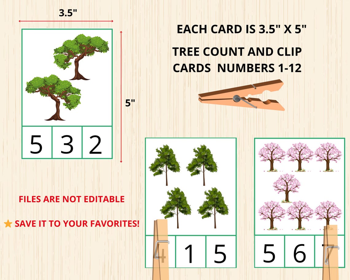 Tree Count and Clip Cards,spring Counting Cards,tree Math Activity,tree ...