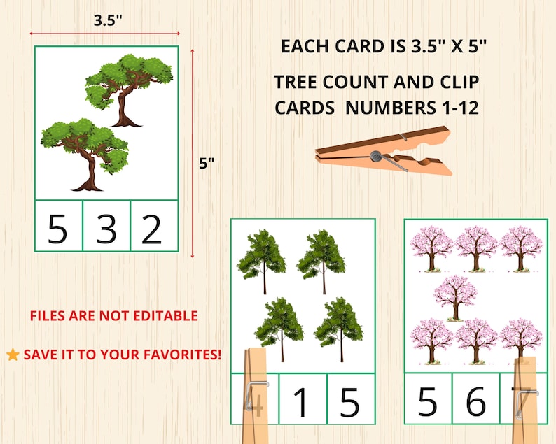 Tree Count and Clip Cards,spring Counting Cards,tree Math Activity,tree ...