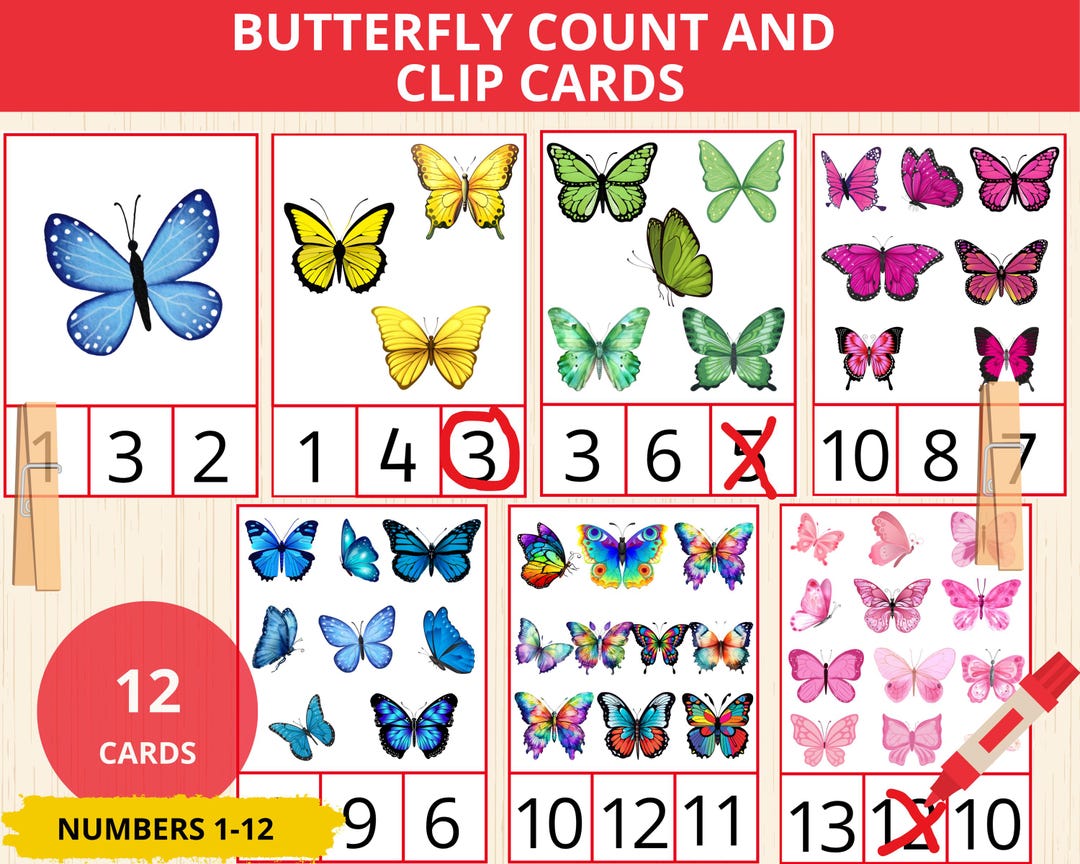 Butterfly Count and Clip Cards,spring Math Activity,numbers 1-10 ...