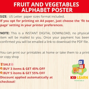 Fruit and Vegetables Alphabet Poster,fruit Flashcards,veggies A to Z ...