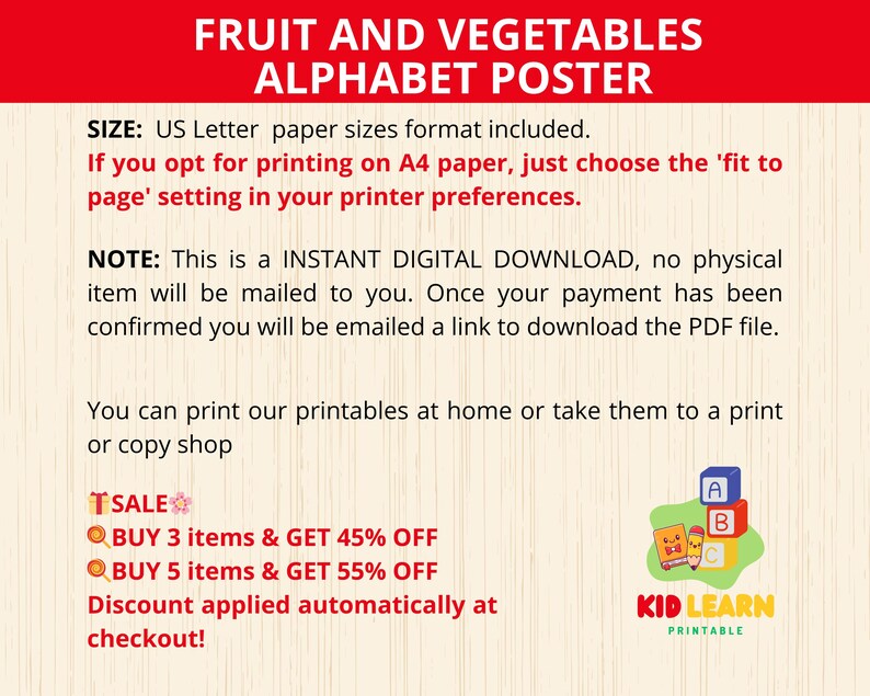 Fruit and Vegetables Alphabet Poster,fruit Flashcards,veggies A to Z ...