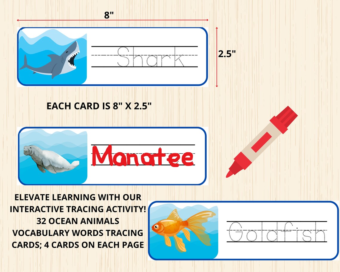 Ocean Animals Word Tracing,sea Animals Words Tracing,summer Montessori ...