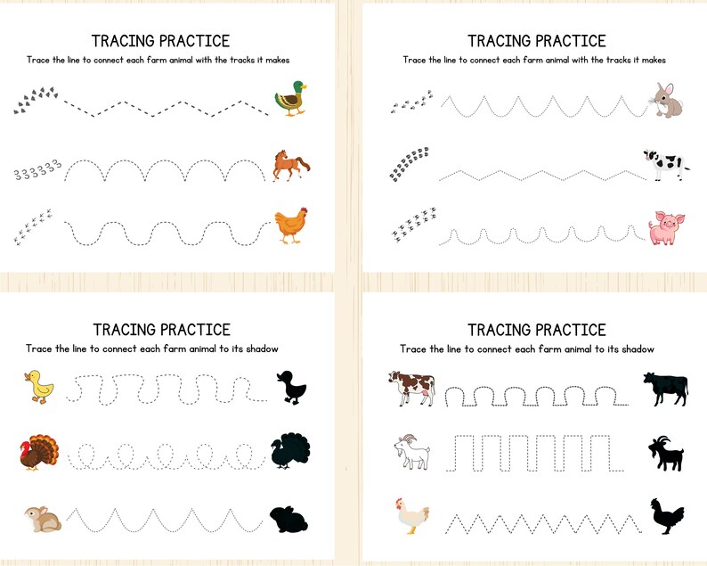 Tracing Worksheets, Preschool Worksheets,tracing Practice, Farm Animals ...