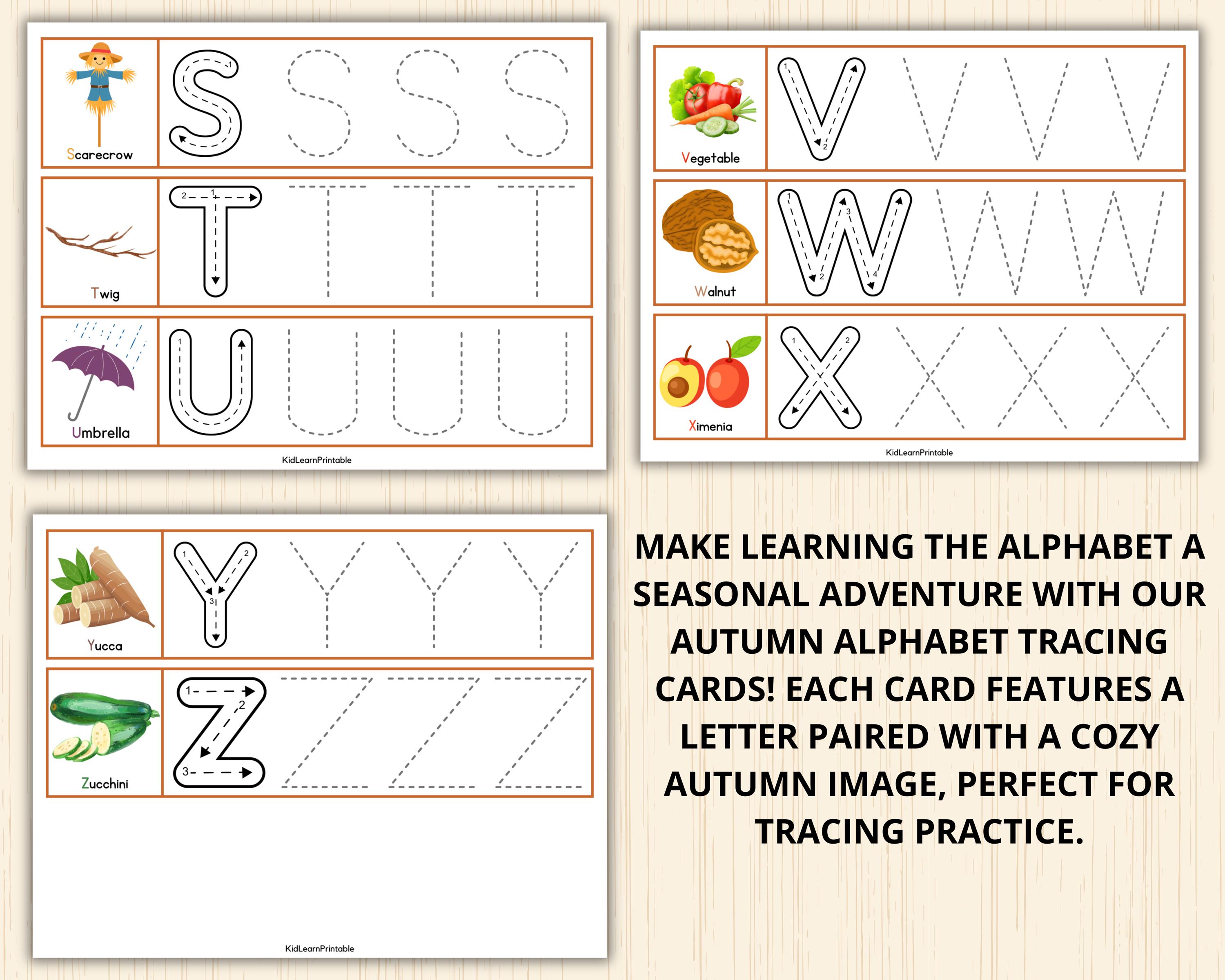 Autumn Alphabet Cards,tracing Letters,fall Letter Tracing,fall Tracing ...