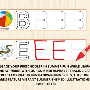 Summer Alphabet Cards,summer Alphabet Cards Tracing Letters,letter ...