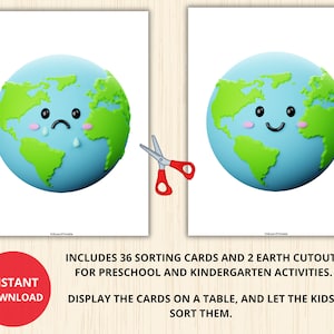 Happy Earth Sad Earth Sorting Activity,earth Day Montessori Preschool ...