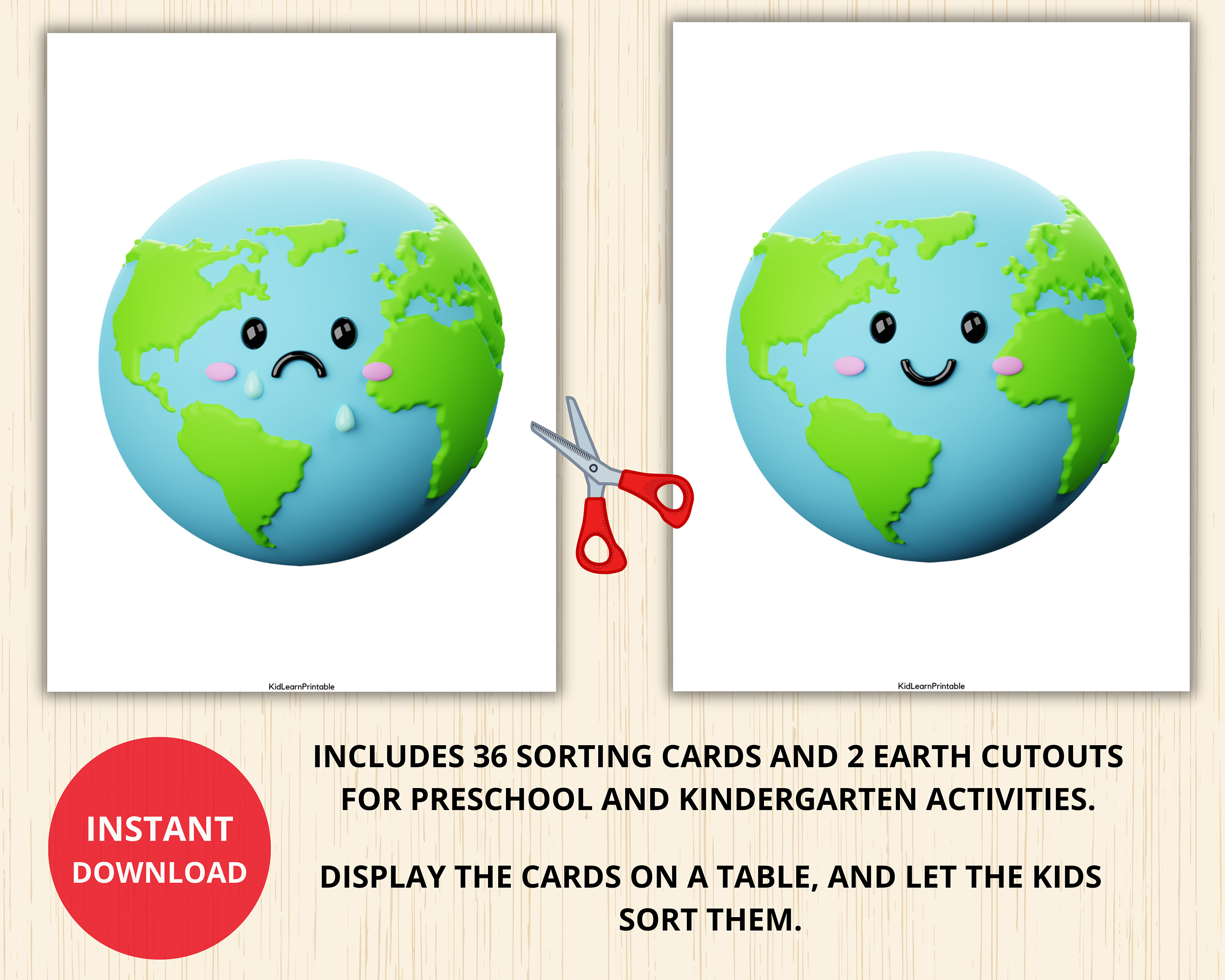 Happy Earth Sad Earth Sorting Activity,earth Day Montessori Preschool ...