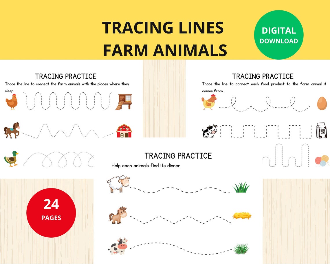 Tracing Worksheets, Preschool Worksheets,tracing Practice, Farm Animals ...
