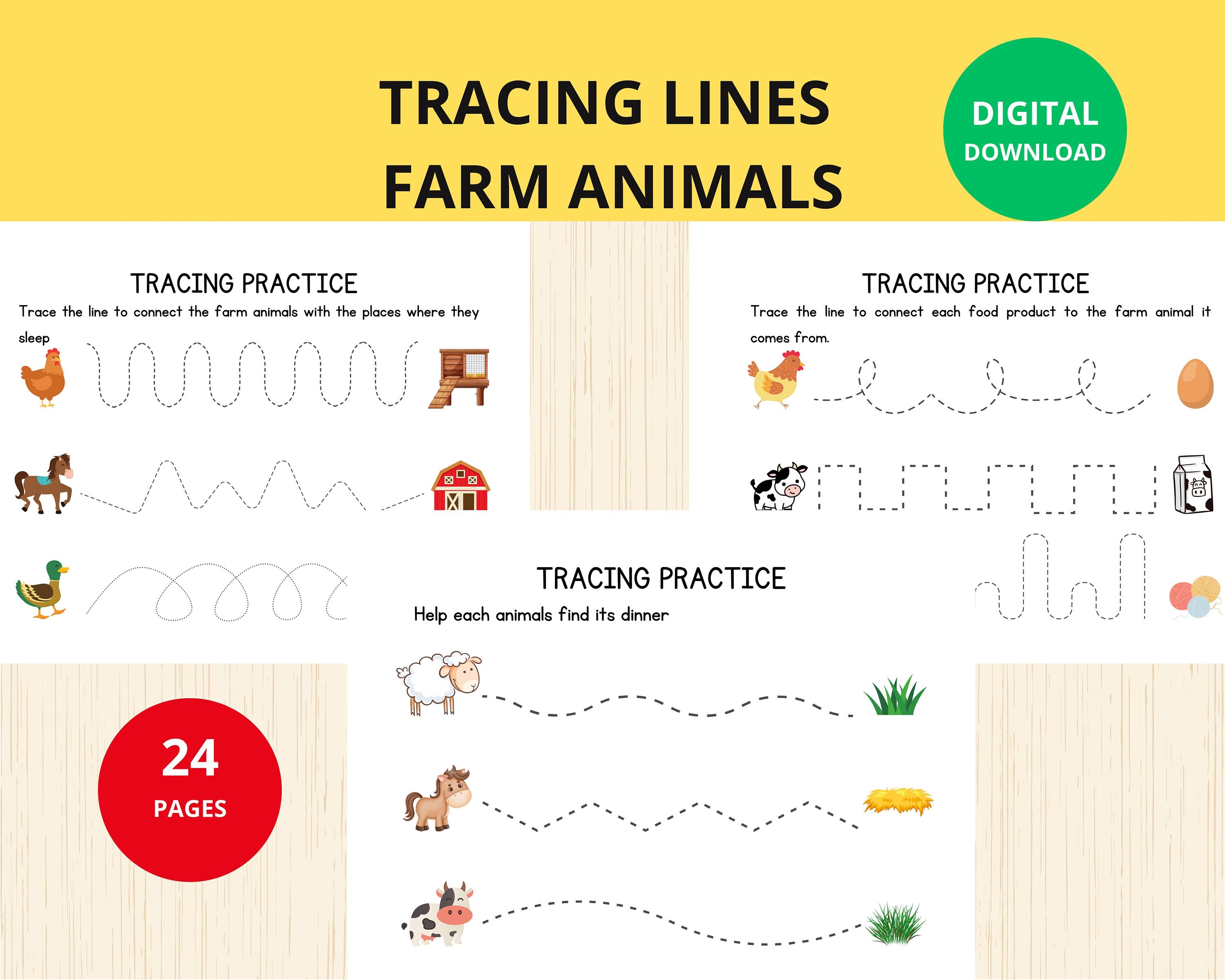 Tracing Worksheets, Preschool Worksheets,tracing Practice, Farm Animals ...