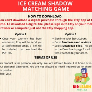 Ice Cream Shadow Matching Game,summer Matching Card,ice Cream Unit ...
