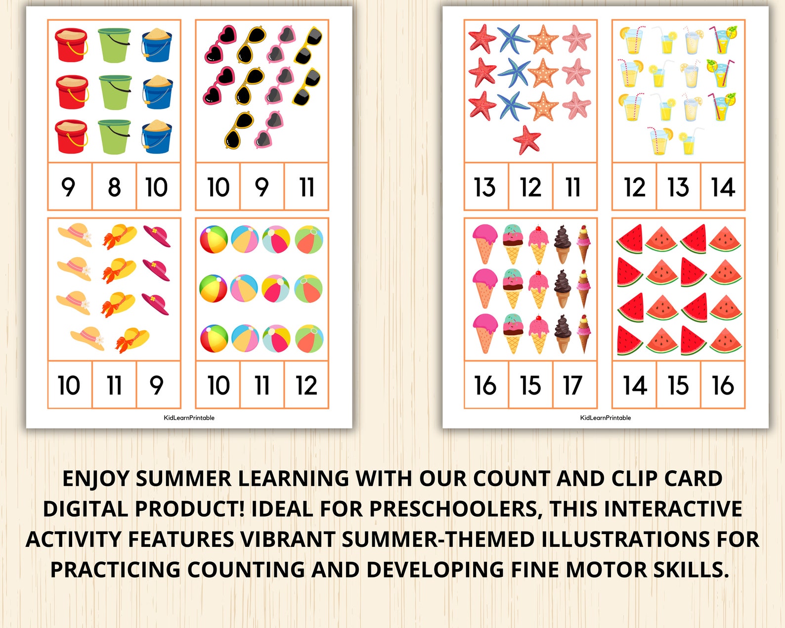 Summer Count and Clip Cards,numbers 1-20,preschool Math,kindergarten ...