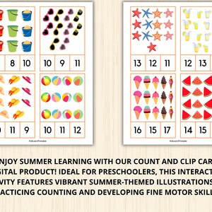 Summer Count and Clip Cards,numbers 1-20,preschool Math,kindergarten ...