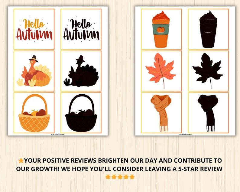 Autumn Shadow Matching Game,fall Montessori,fall Activity Preschool ...