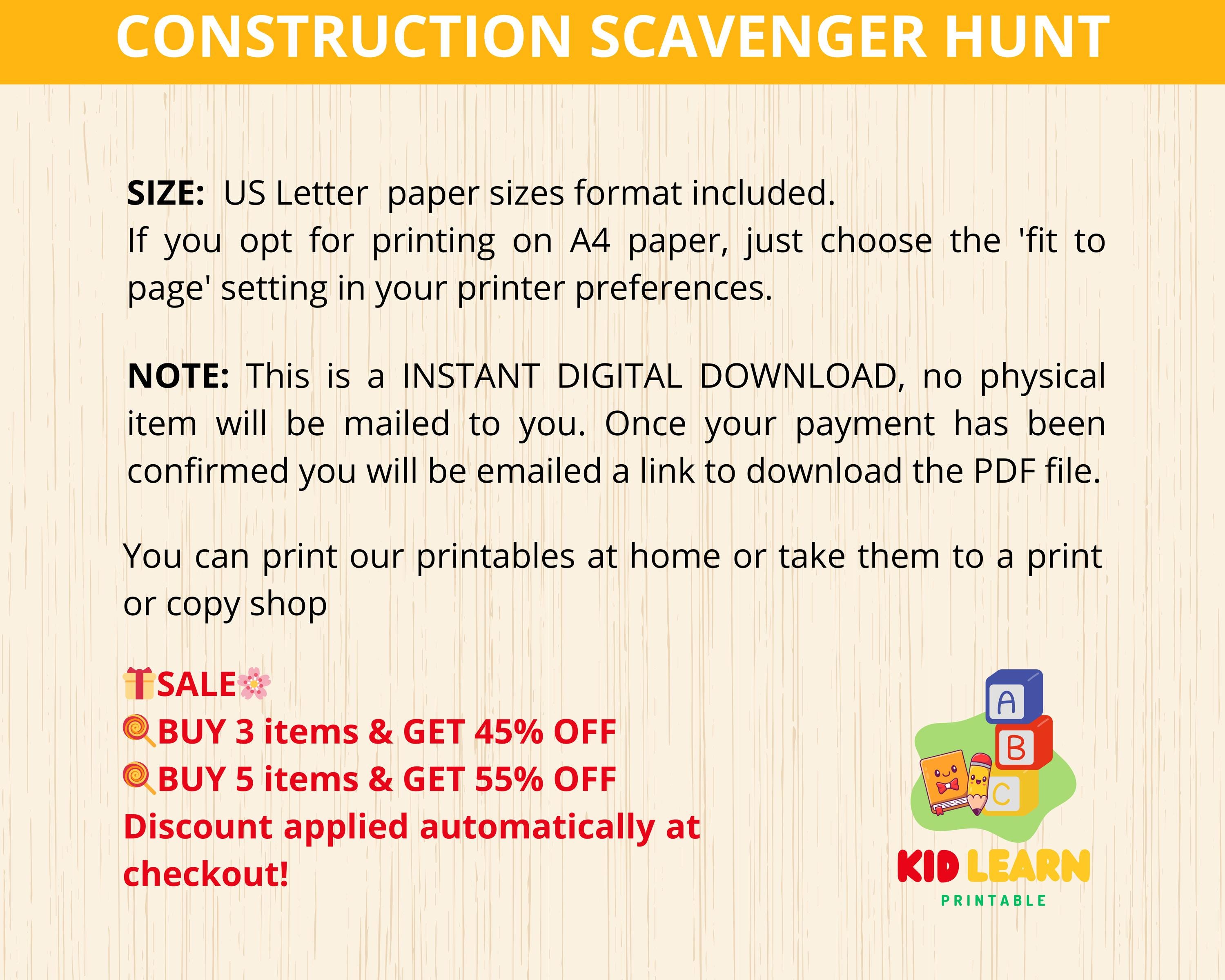 Construction Scavenger Hunt,vehicles Scavenger Hunt for Kids,indoors ...