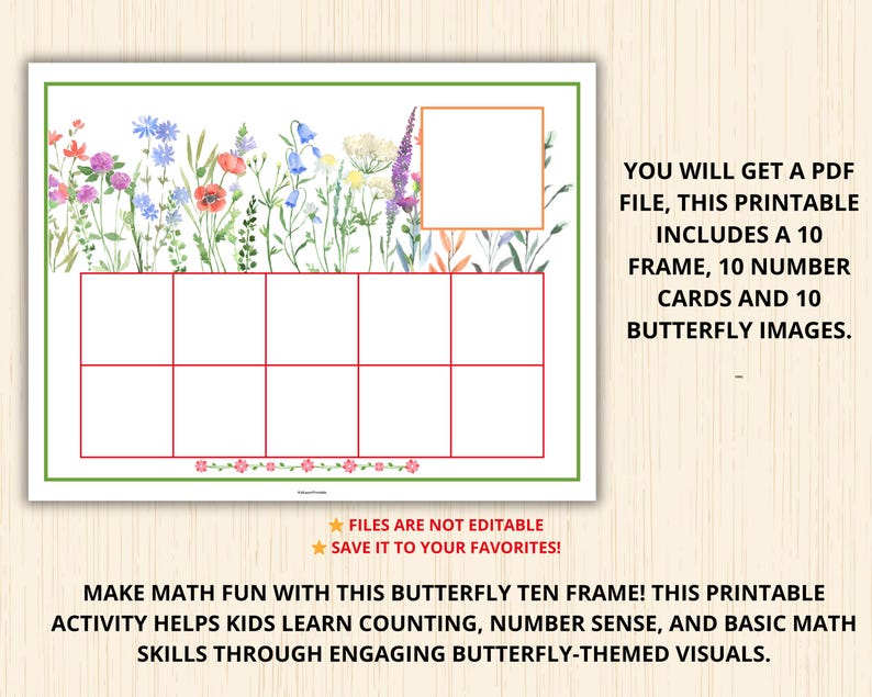 Butterfly Ten Frame,numbers 1-10,butterfly Preschool Activity,insect ...