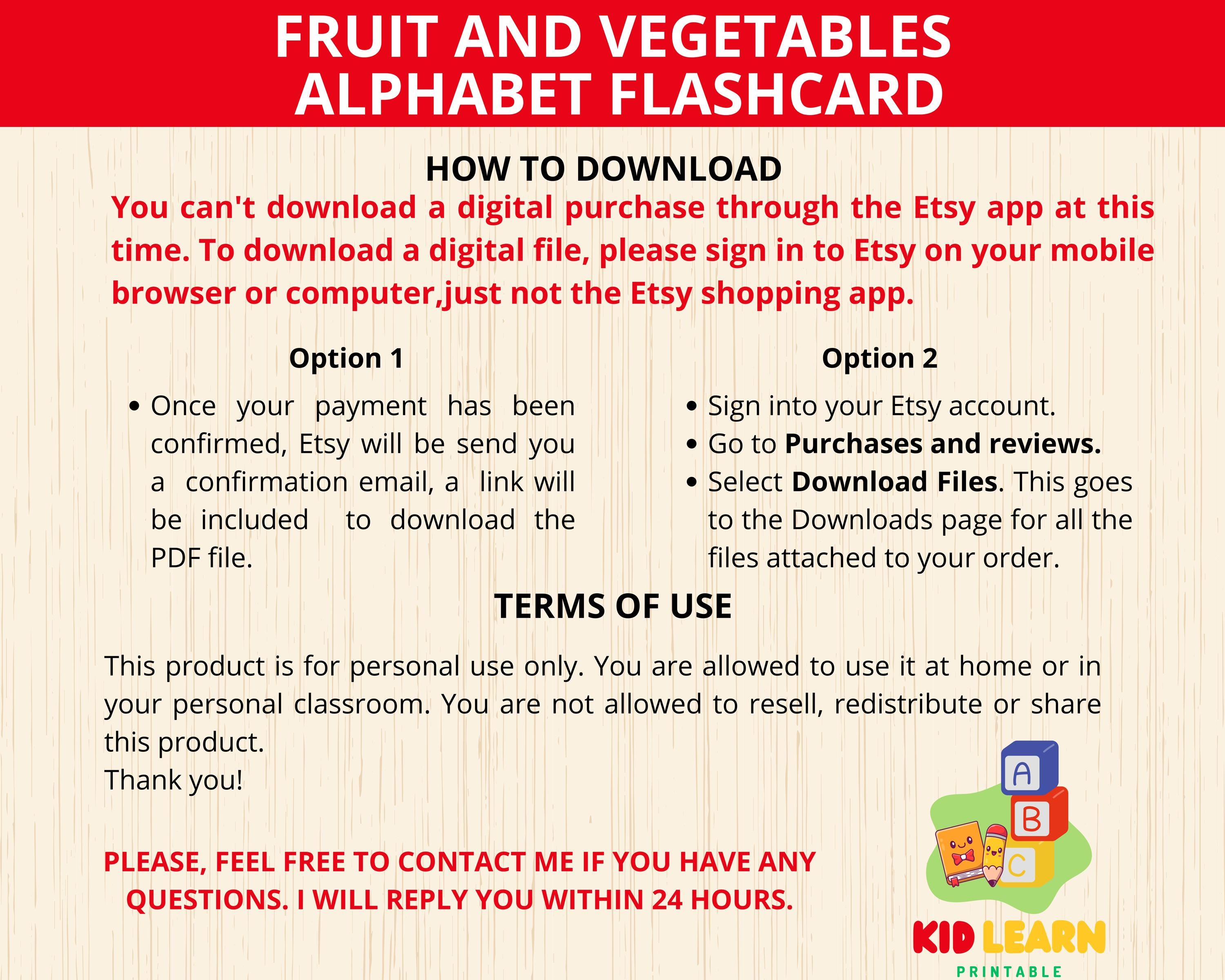 Fruit and Vegetables Alphabet Flashcards,fruit and Veggies Vocabulary ...