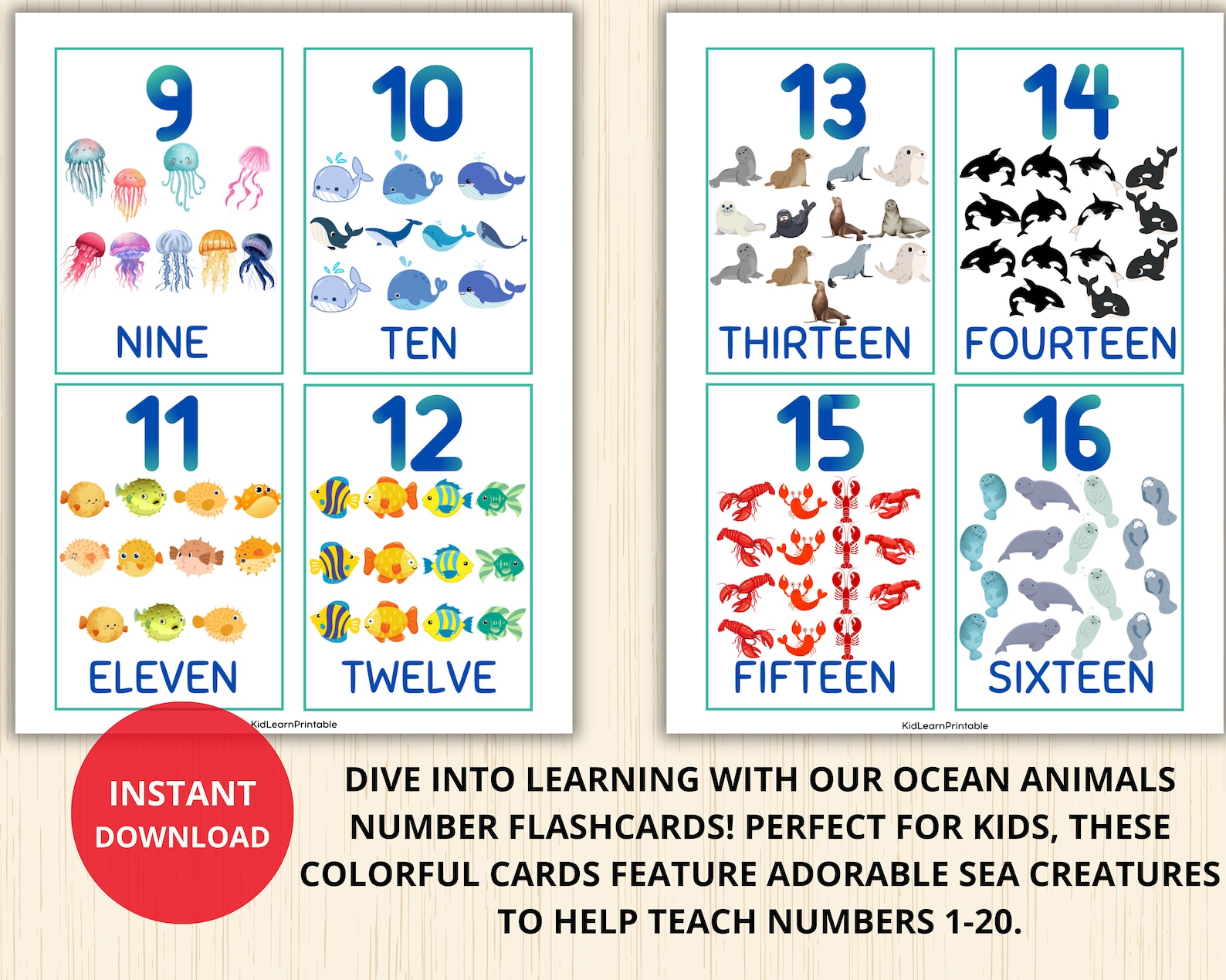 Ocean Number 1-10 Flashcards,sea Animals Number Cards,sea Animals ...