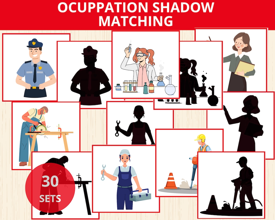 Occupation Shadow Matching,professions Matching Activity,silhouette ...