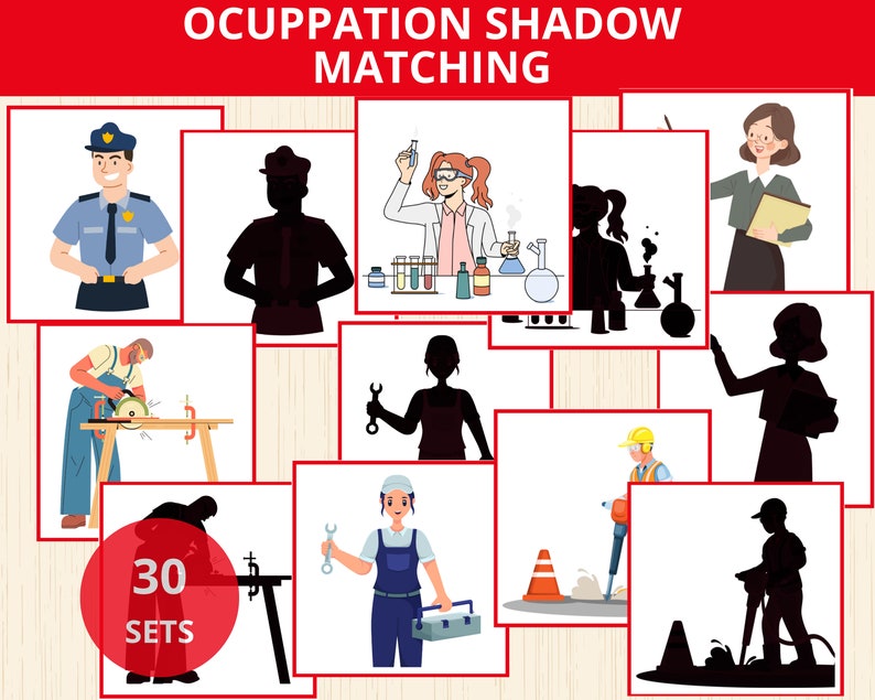 Occupation Shadow Matching,professions Matching Activity,silhouette ...