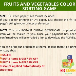 Fruits and Vegetables Sorting Activity,color Matching Game,fruits and ...