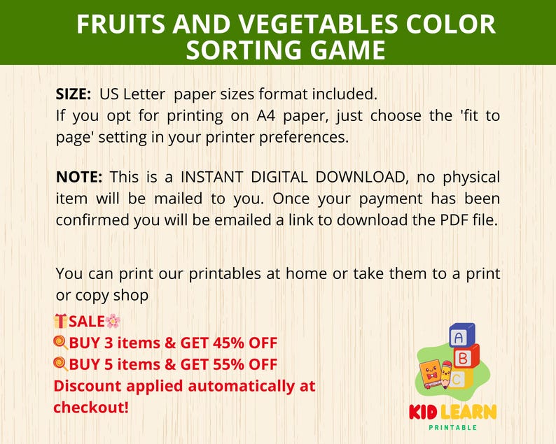 Fruits and Vegetables Sorting Activity,color Matching Game,fruits and ...