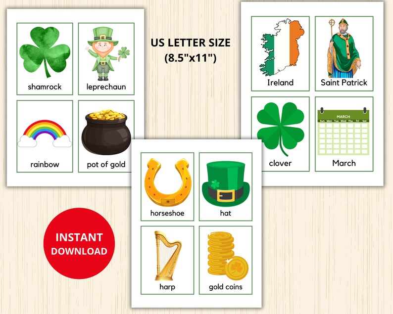 St. Patrick's Day Vocabulary, St Patricks Flash Card,st. Paddy's Day ...