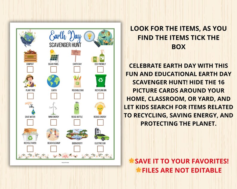 Earth Day Scavenger Hunt,nature Treasure Hunt,earth Day Activity,earth ...