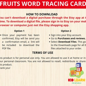 Fruit Word Tracing Cards,words Tracing Flashcards for Kids,fruits ...