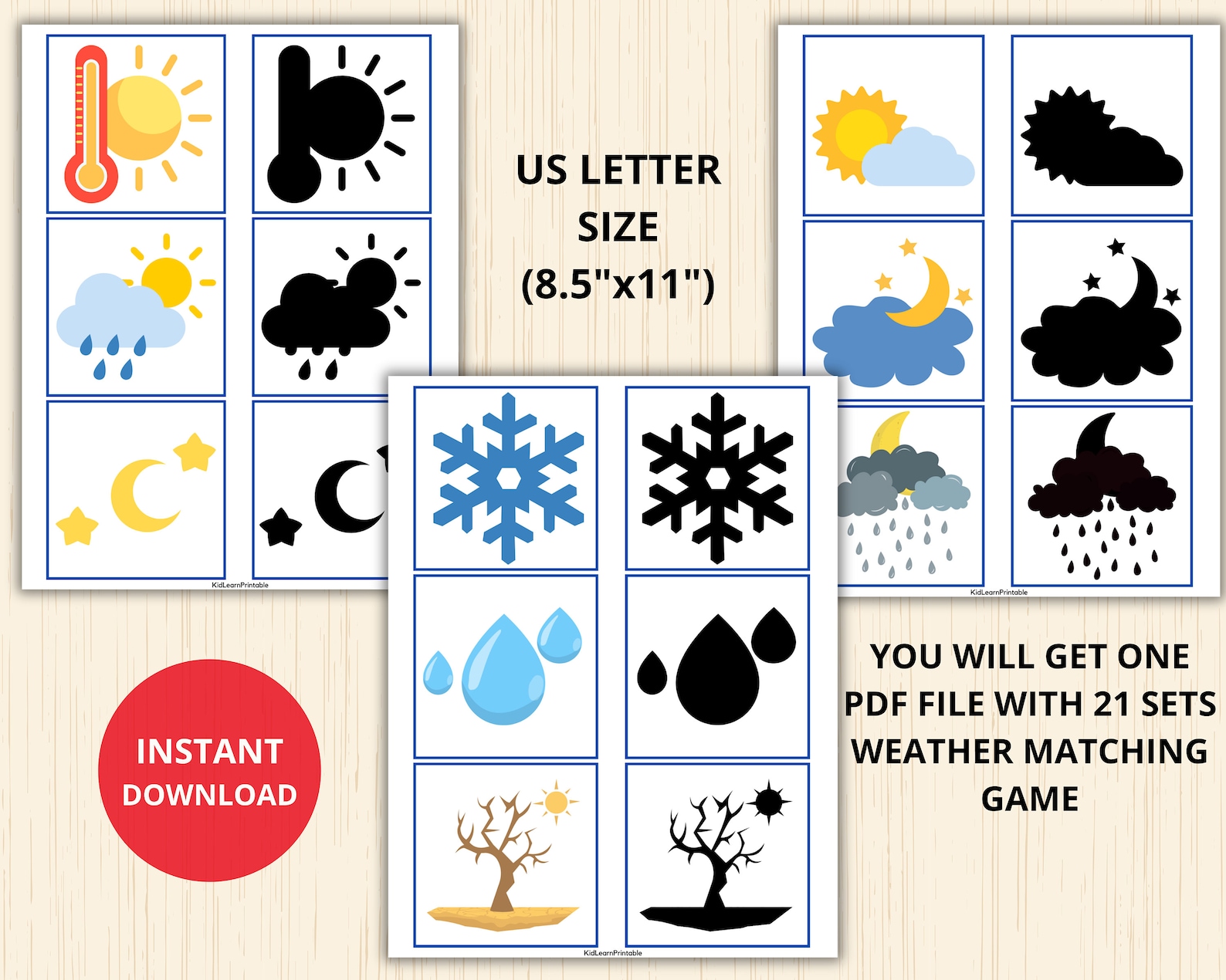 Weather Shadow Matching Cards,weather Montessori Toddler, Weather ...