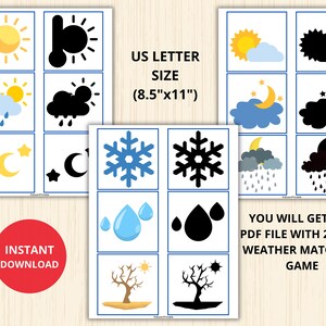 Weather Shadow Matching Cards,weather Montessori Toddler, Weather ...