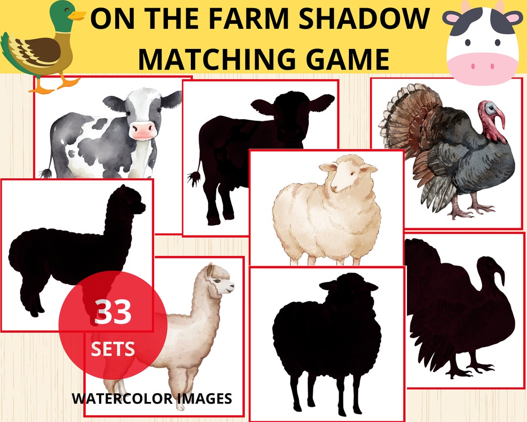 Farm Animal Shadow Matching Cards, Farm Animal Activity,montessori Farm ...