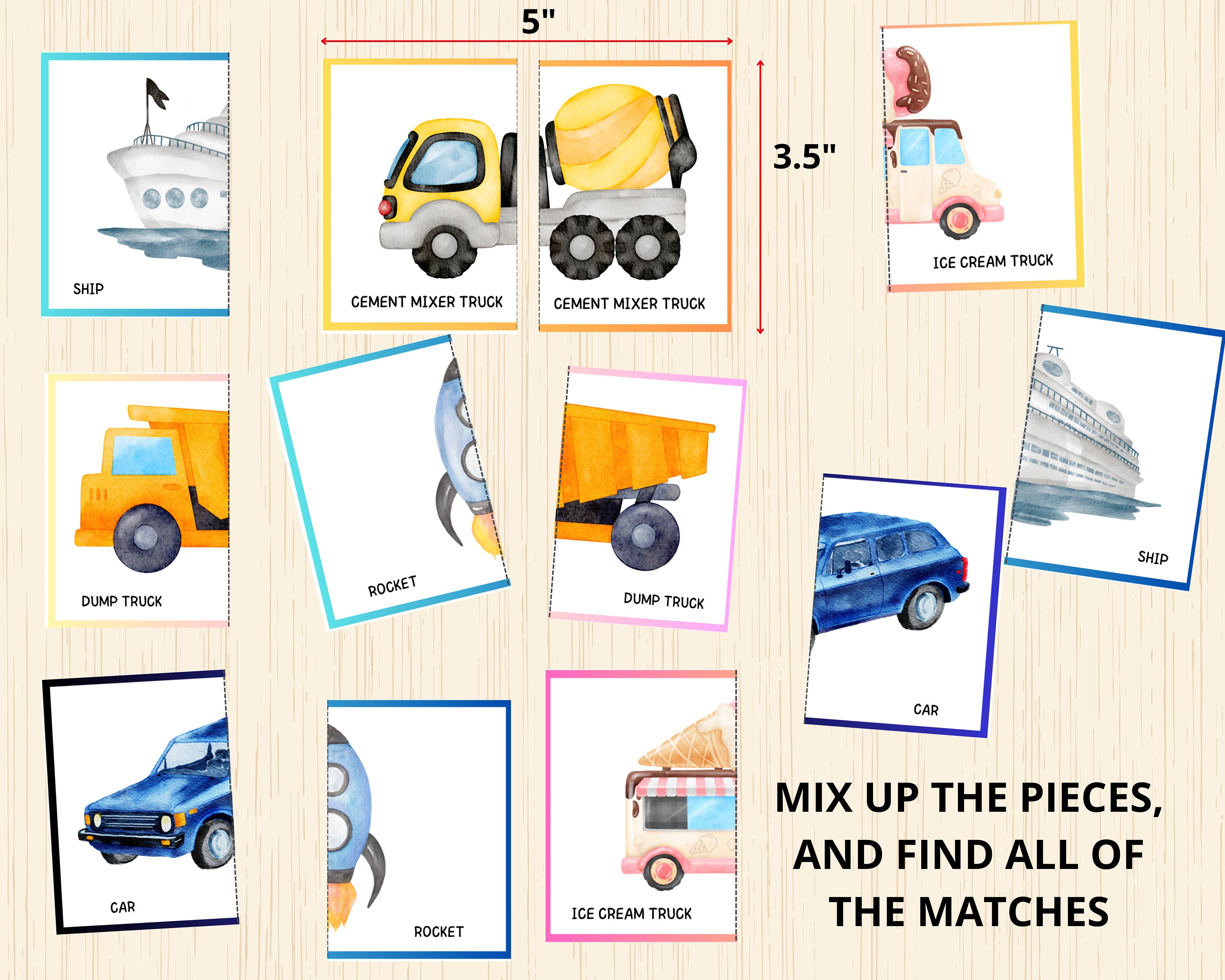 Vehicles Matching Activity,transportation Matching Game,sensory Bin ...