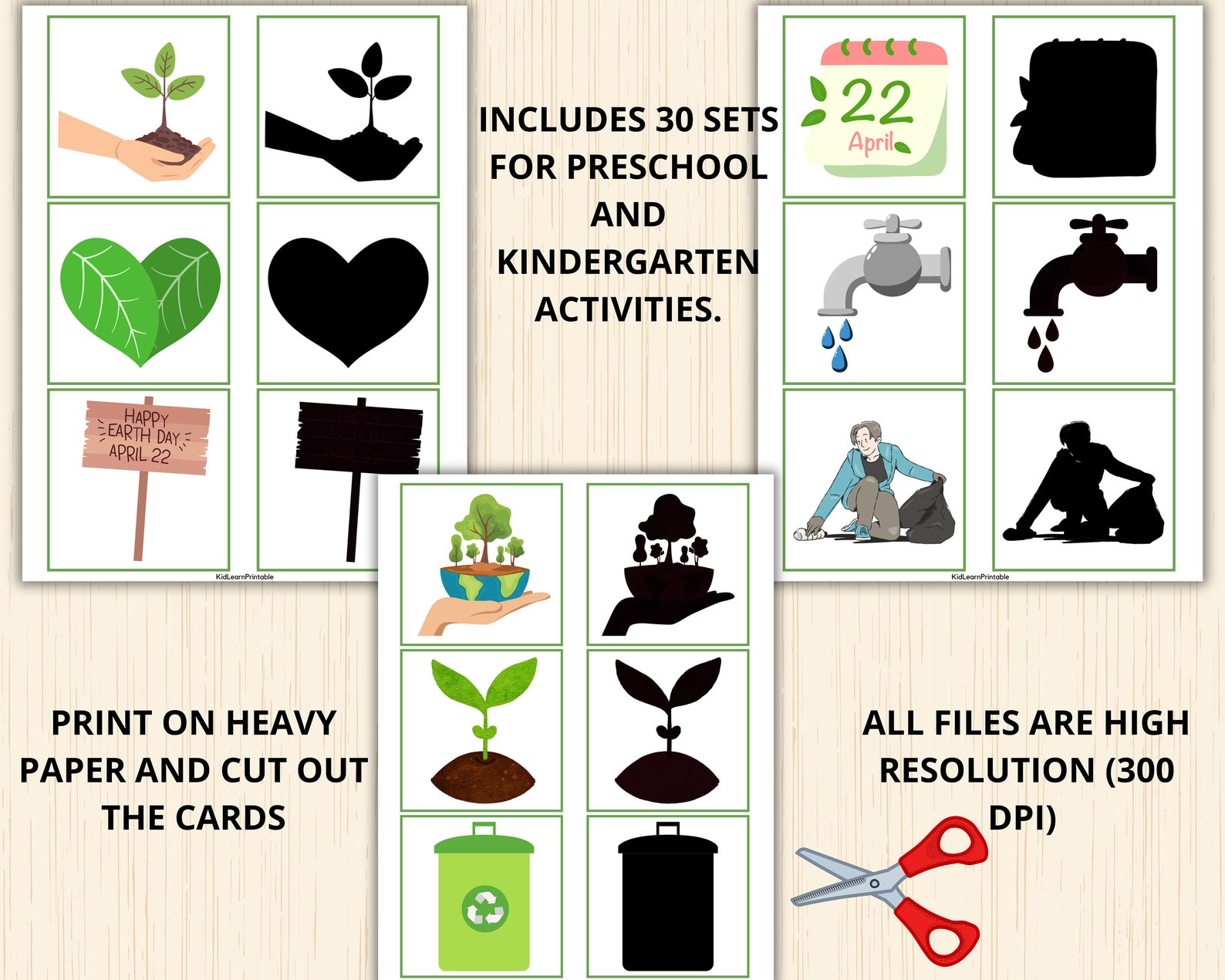 Earth Day Shadow Matching Cards, Earth Day Flashcards,environmental ...