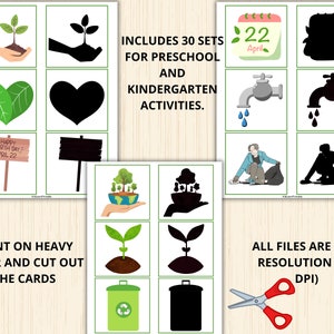 Earth Day Shadow Matching Cards, Earth Day Flashcards,environmental ...
