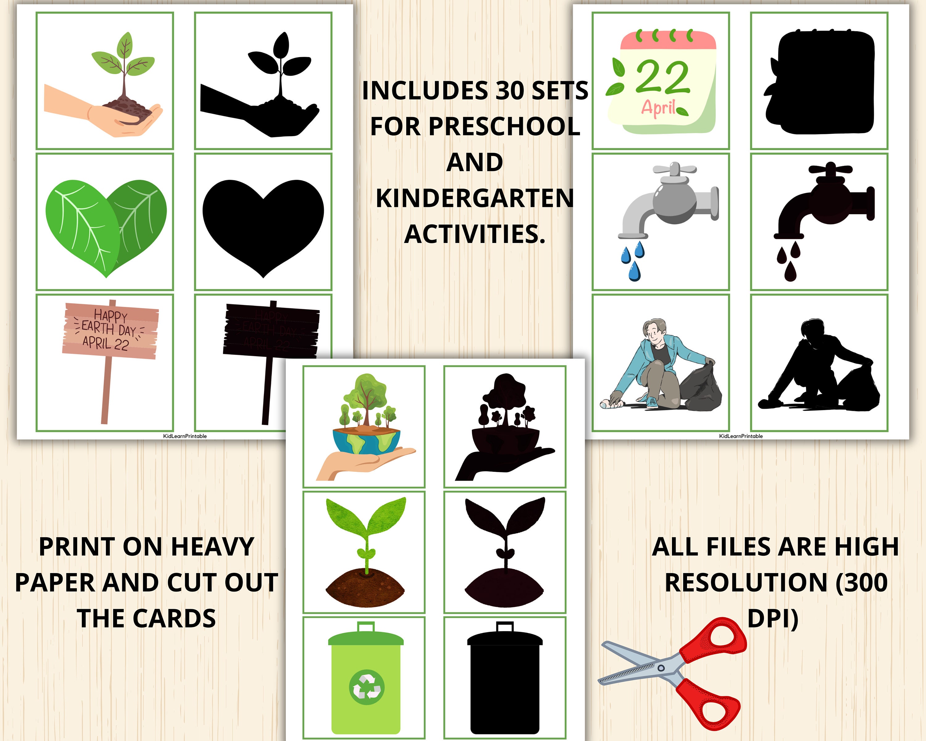 Earth Day Shadow Matching Cards, Earth Day Flashcards,environmental ...
