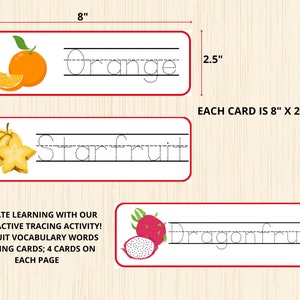 Fruit Word Tracing Cards,words Tracing Flashcards for Kids,fruits ...