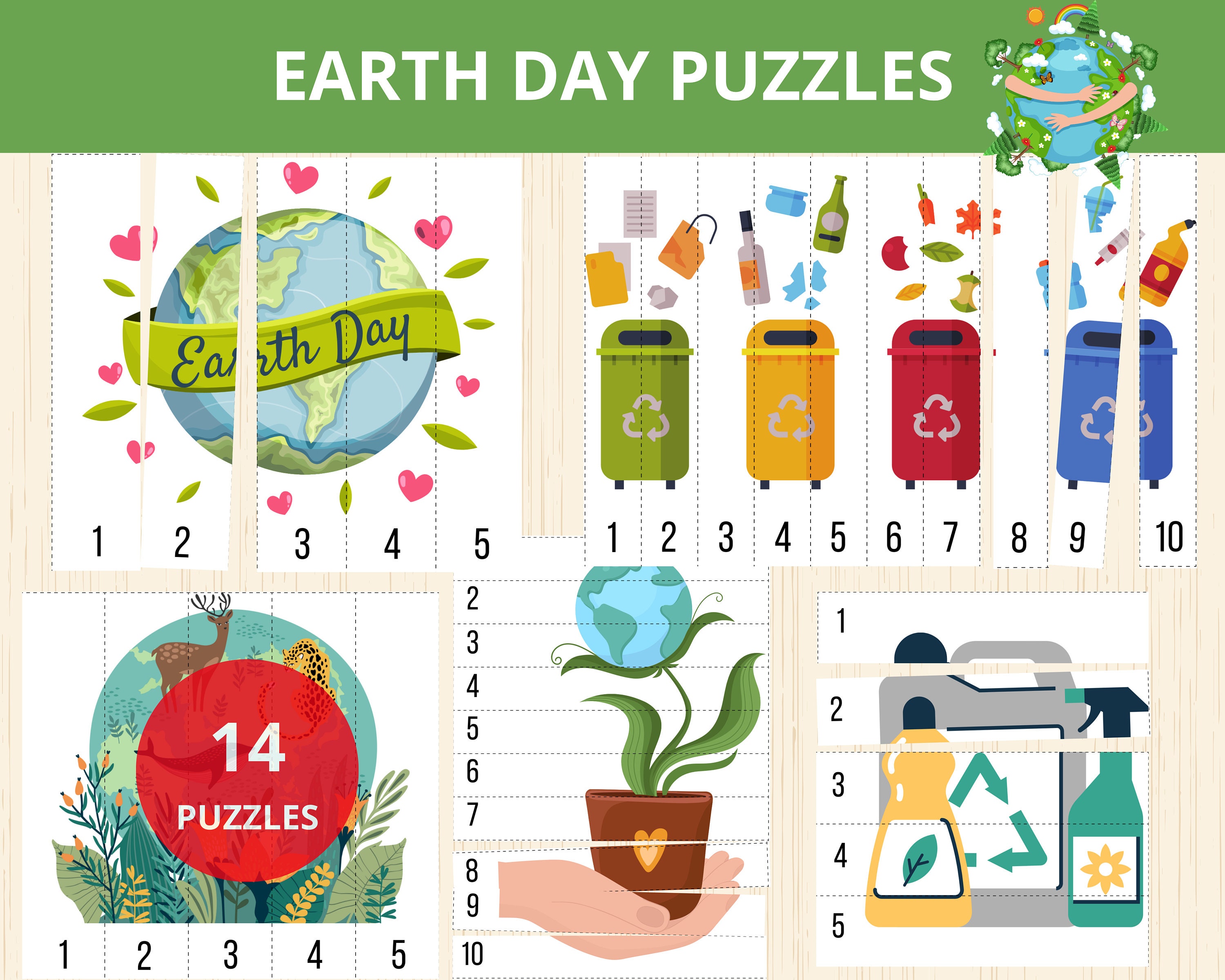 Earth Day Puzzles,earth Day Preschool,number Sequence Puzzles,1-10 ...
