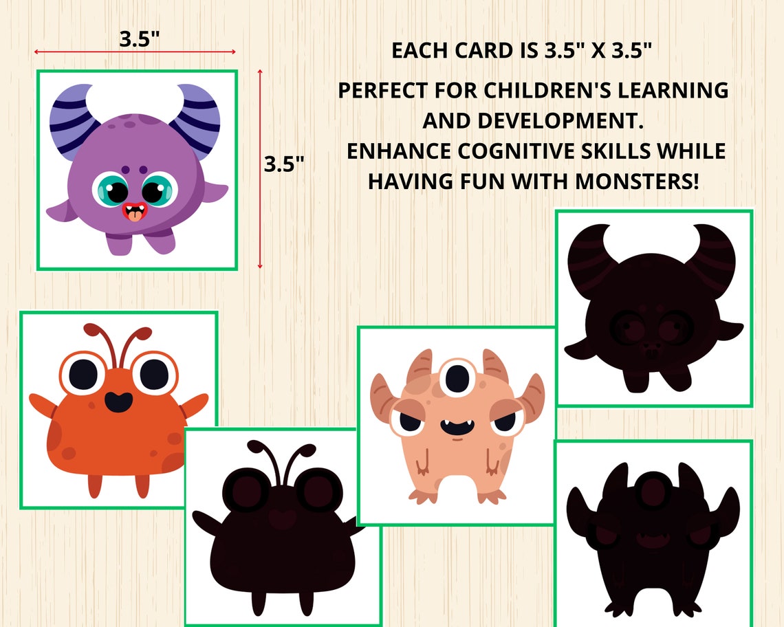Monster Shadow Matching Games,monster Matching Activity,monster Puzzles ...