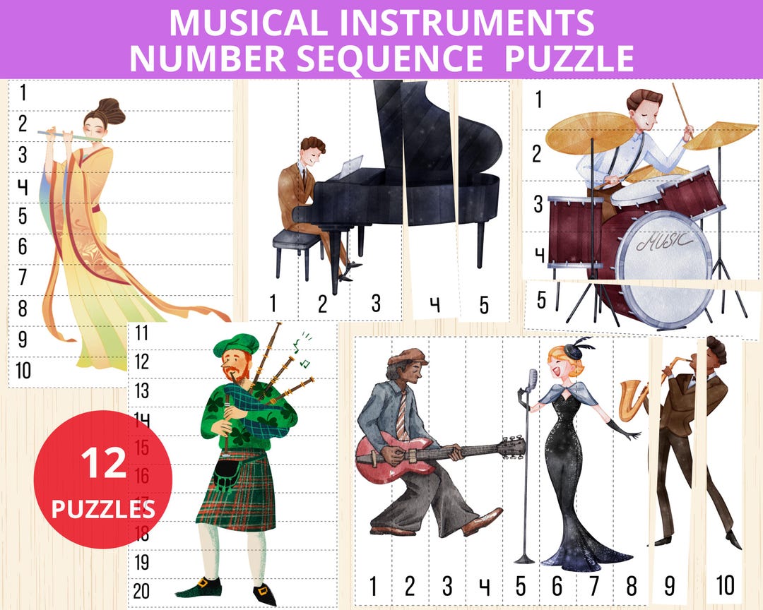 Musical Instrument Puzzles,music Instruments Number Puzzles,counting ...