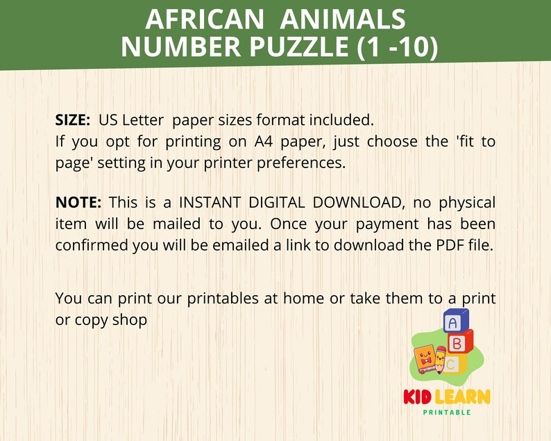 African Animal Number Puzzle, Numbers 1-10,african Animals Montessori ...