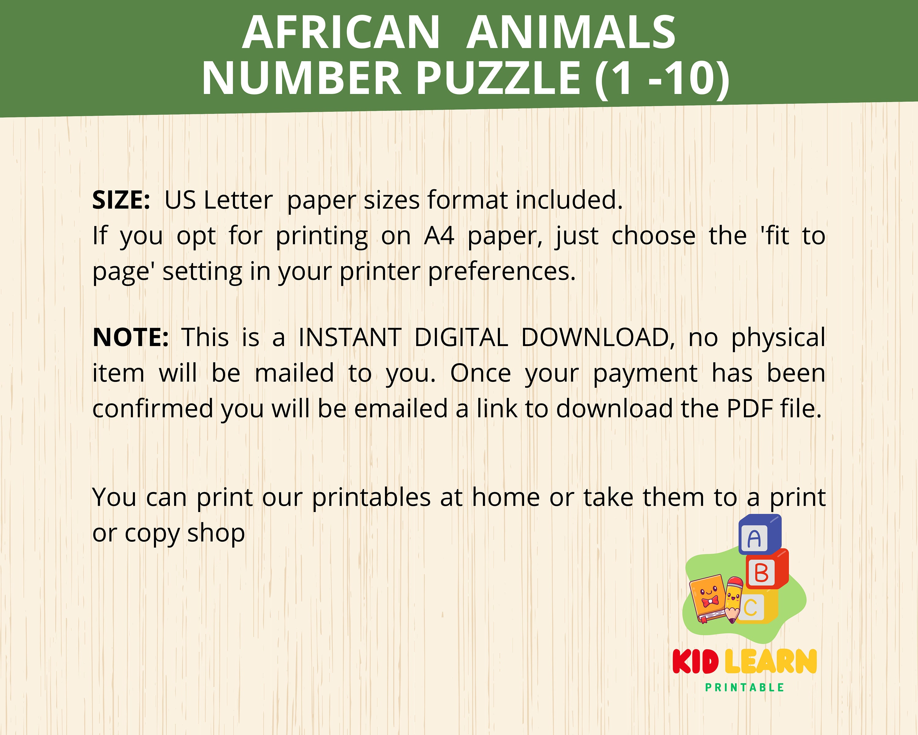 African Animal Number Puzzle, Numbers 1-10,african Animals Montessori ...