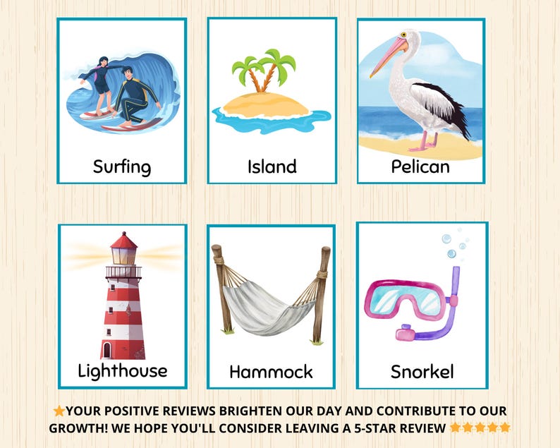 Beach Flashcards,summer Flashcards,beach Vocabulary Cards,summer ...