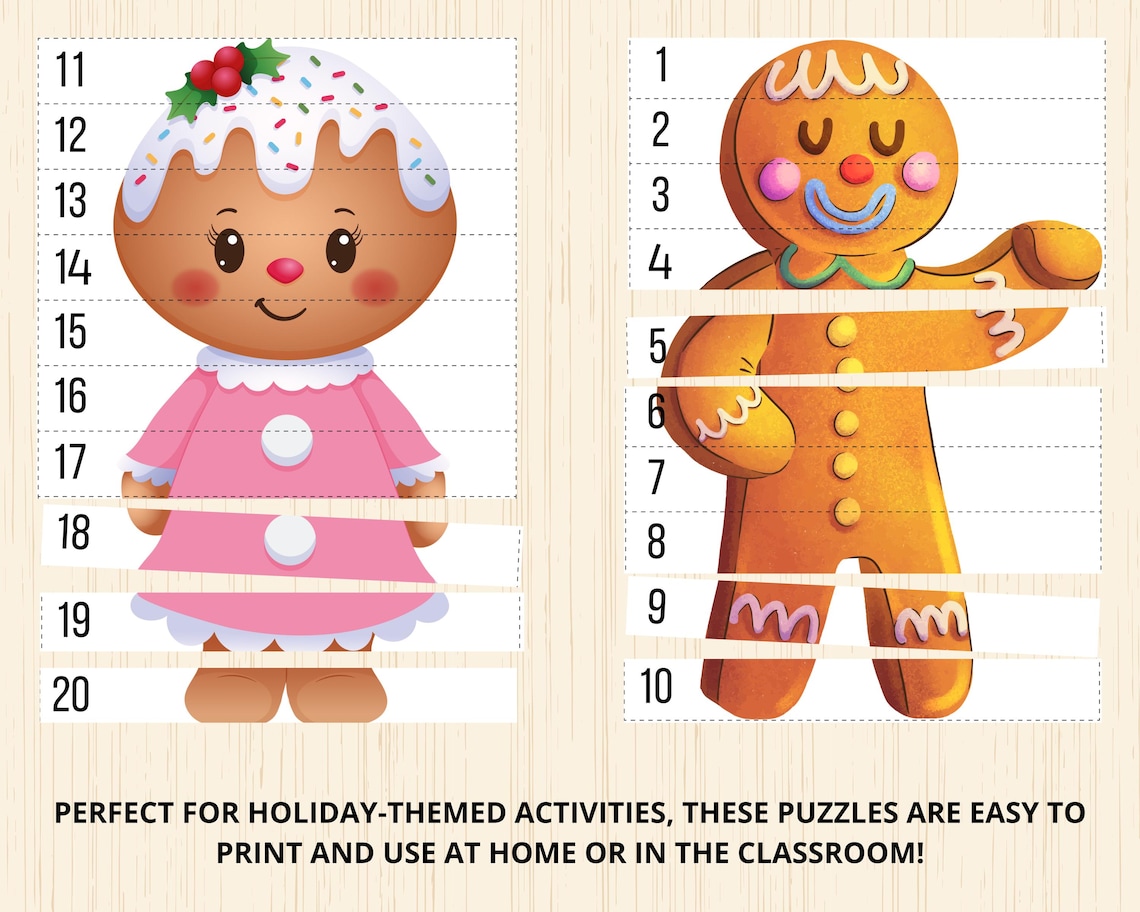 Gingerbread Man Number Puzzles,xmas Montessori,christmas Number ...