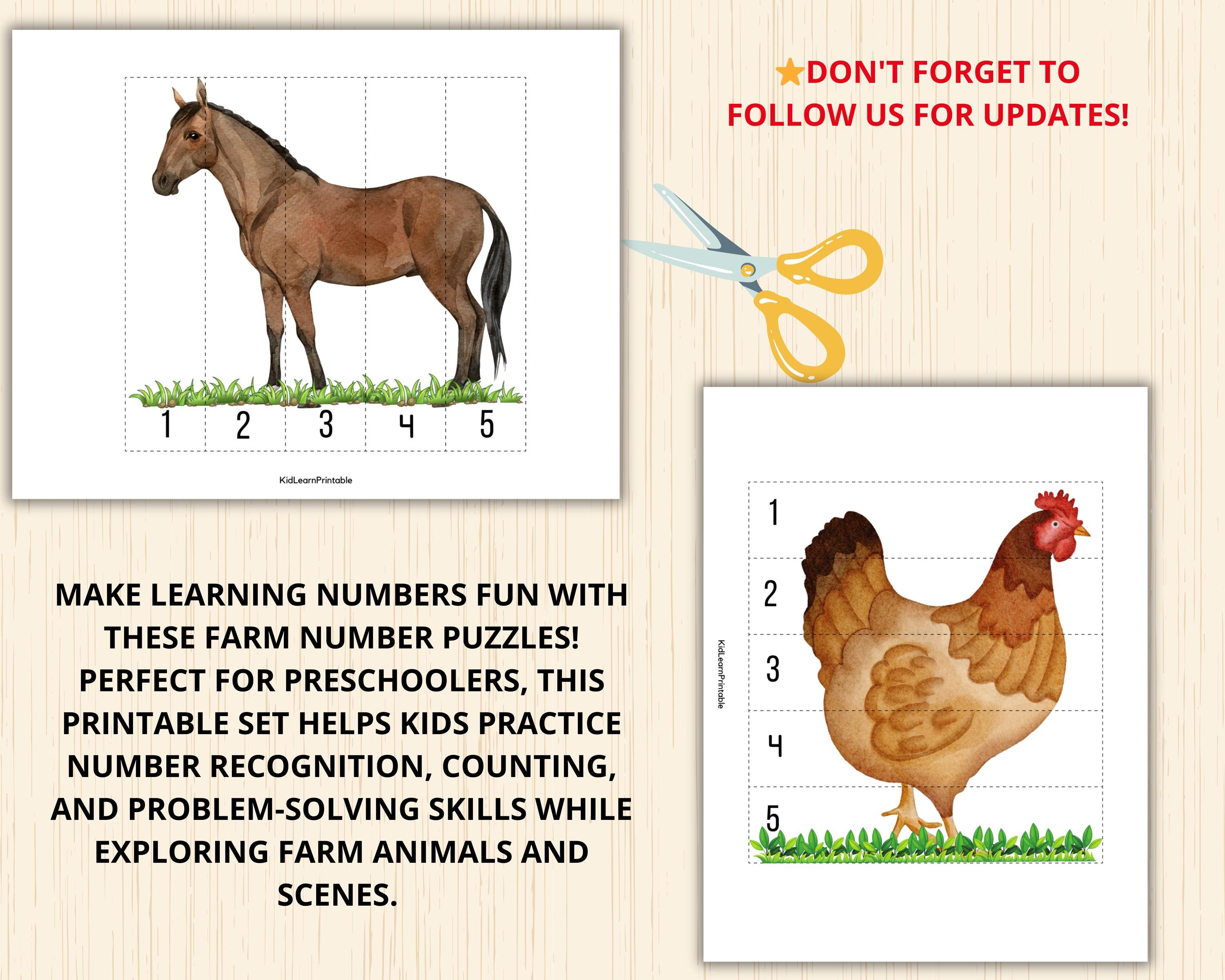 Farm Number Puzzle,farm Animal Number Sequence,farm Animal Montessori ...