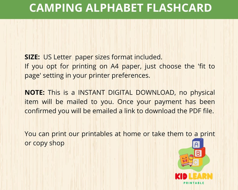 Camping Alphabet Cards,camping Flashcards,camping Montessori,camp Cards ...
