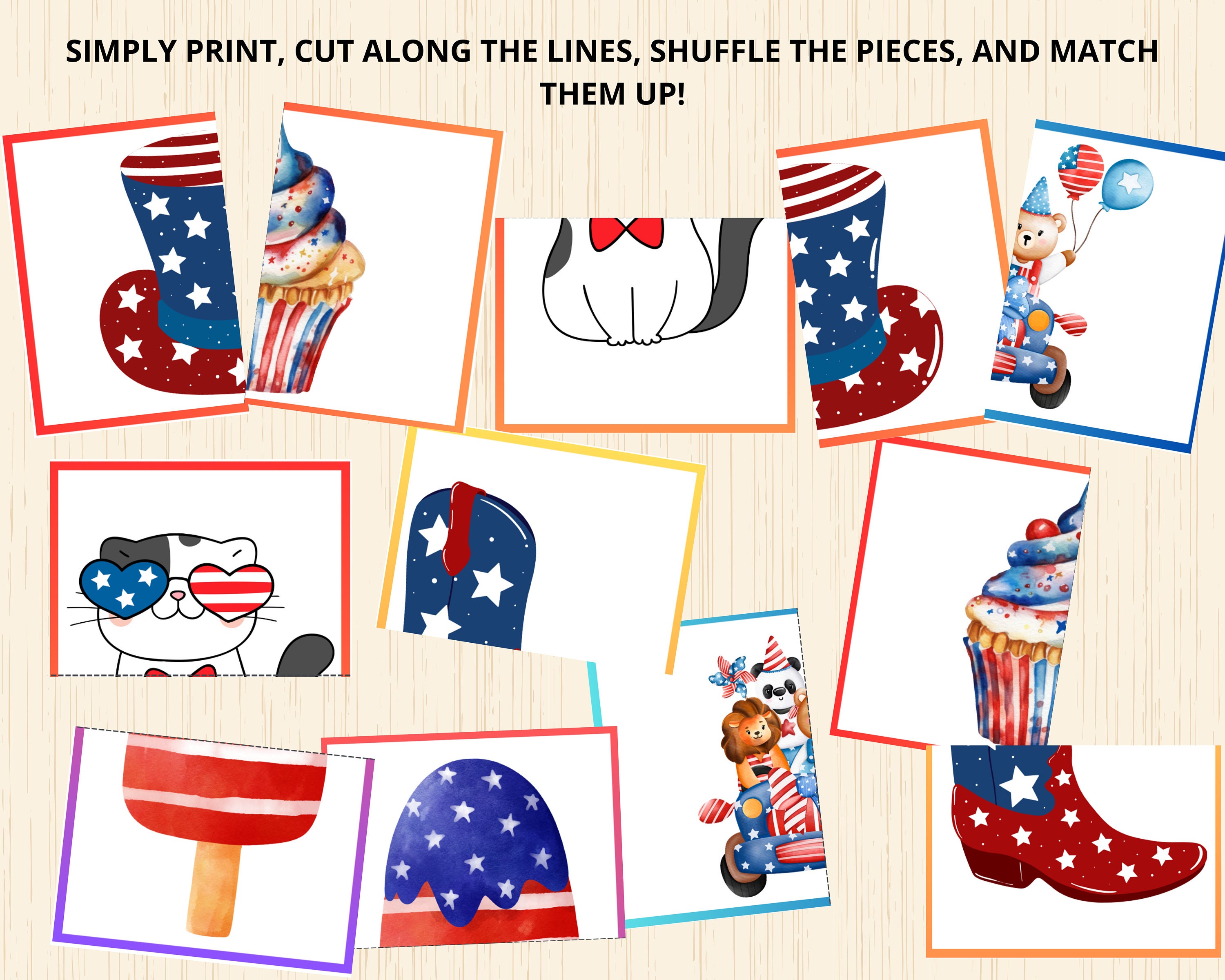 4th of July Matching Game,4th of July Puzzle Symmetry,matching Activity ...