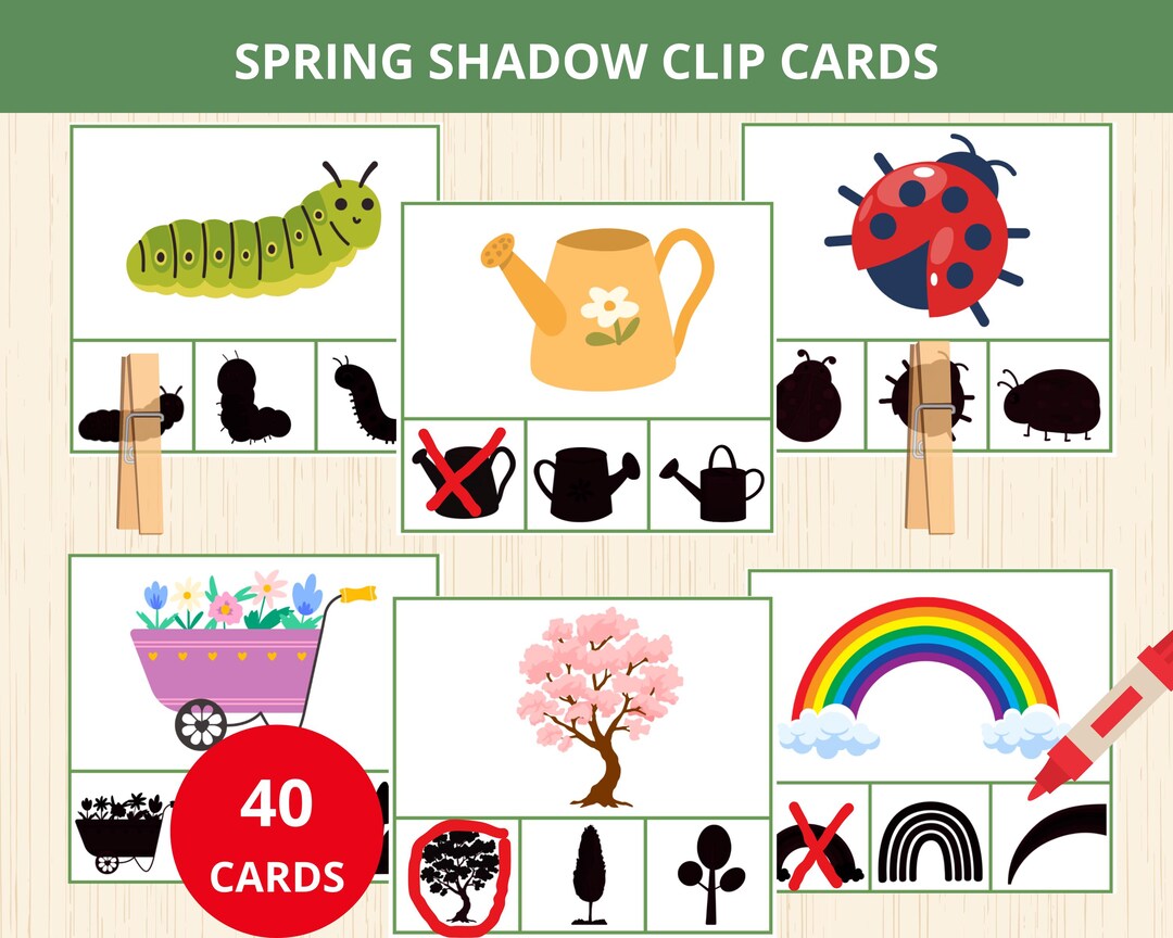 Spring Shadow Matching,spring Shadow Clip Cards,spring Preschool ...