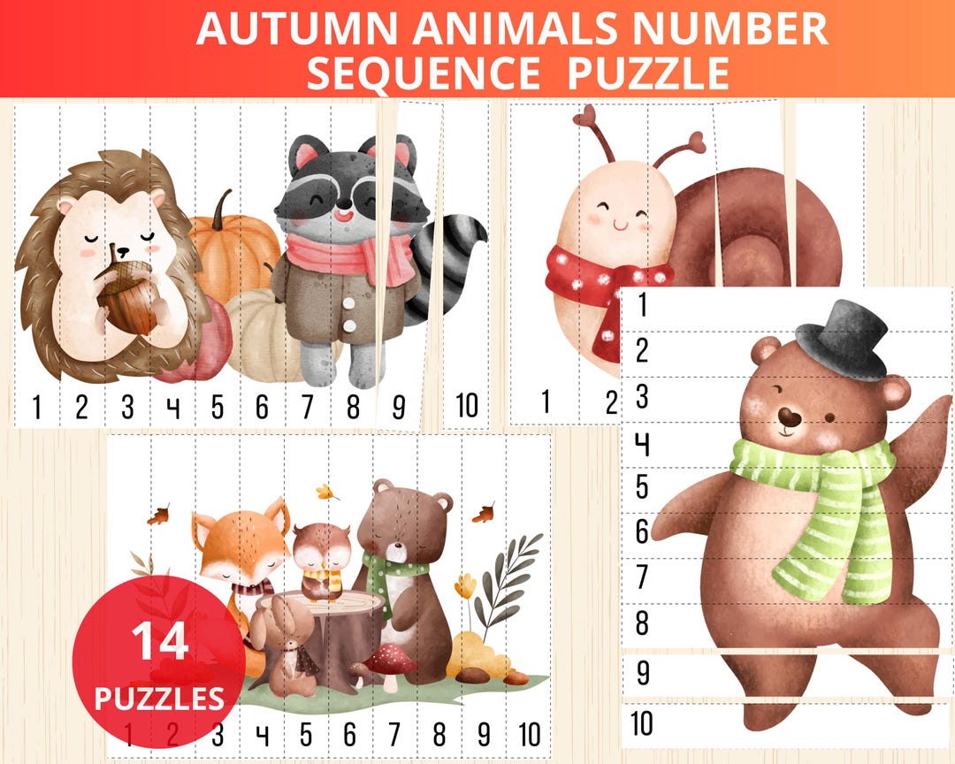 Fall Animals Puzzle,preschool Autumn,autumn Number Sequence Puzzle ...
