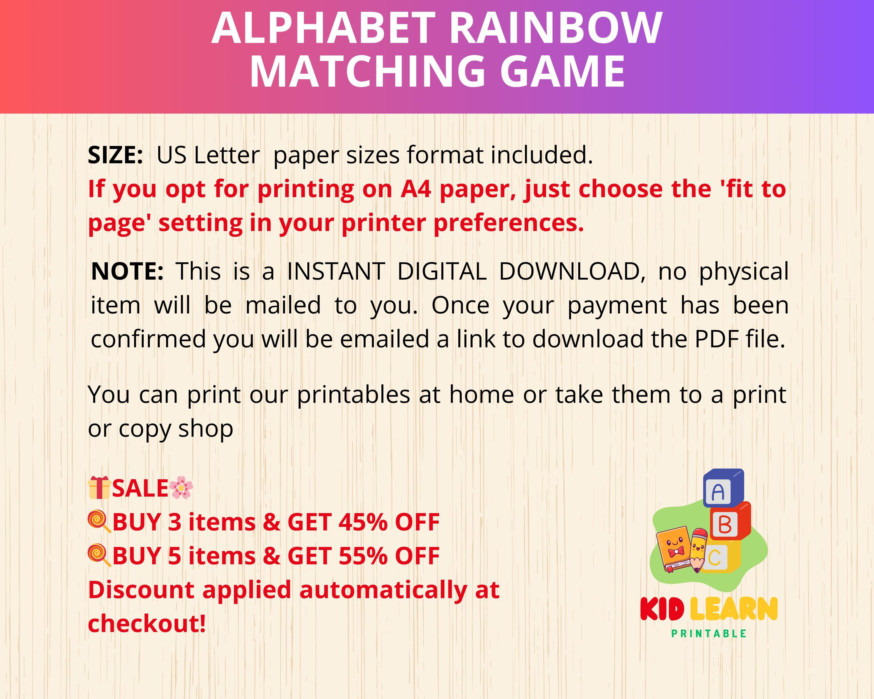 Rainbow Alphabet Matching Cards,rainbow Letter Matching,abc Puzzles ...